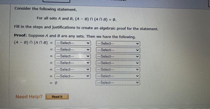 Solved Consider the following statement. For all sets A and | Chegg.com