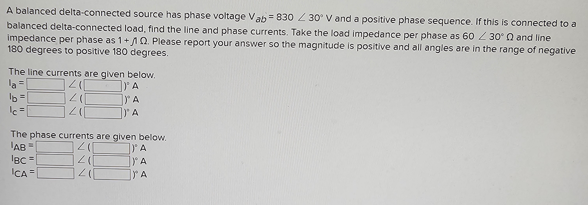 Solved A balanced delta-connected source has phase voltage | Chegg.com