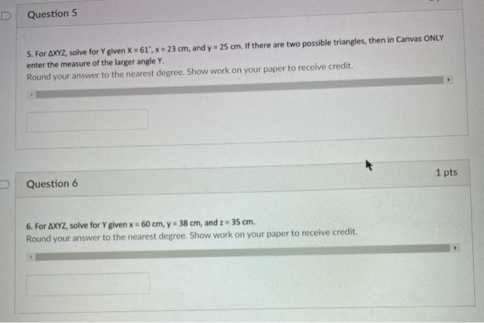 Solved Question 5 5. For AXYZ, solve for Y given X = 61, x = | Chegg.com