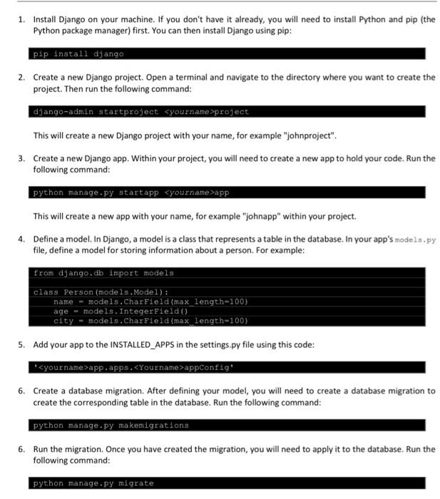 Solved 1. Install Django on your machine. If you don't have | Chegg.com
