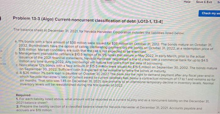 Solved Check my wd Problem 13-3 (Algo) Current-noncurrent | Chegg.com