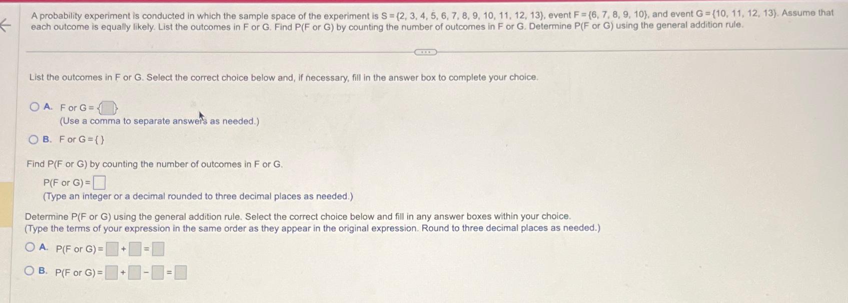 Solved List the outcomes in F or G. ﻿Select the correct | Chegg.com