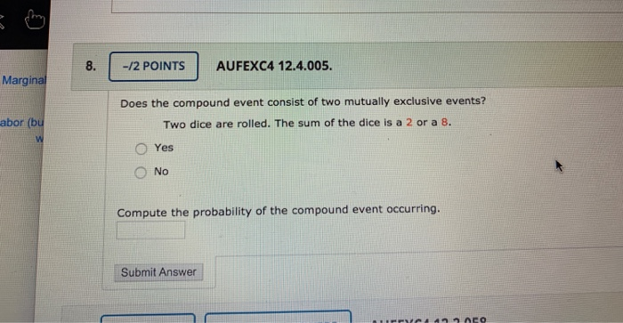 Solved -/2 POINTS AUFEXC4 12.4.005. Marginal abor (bu Does | Chegg.com