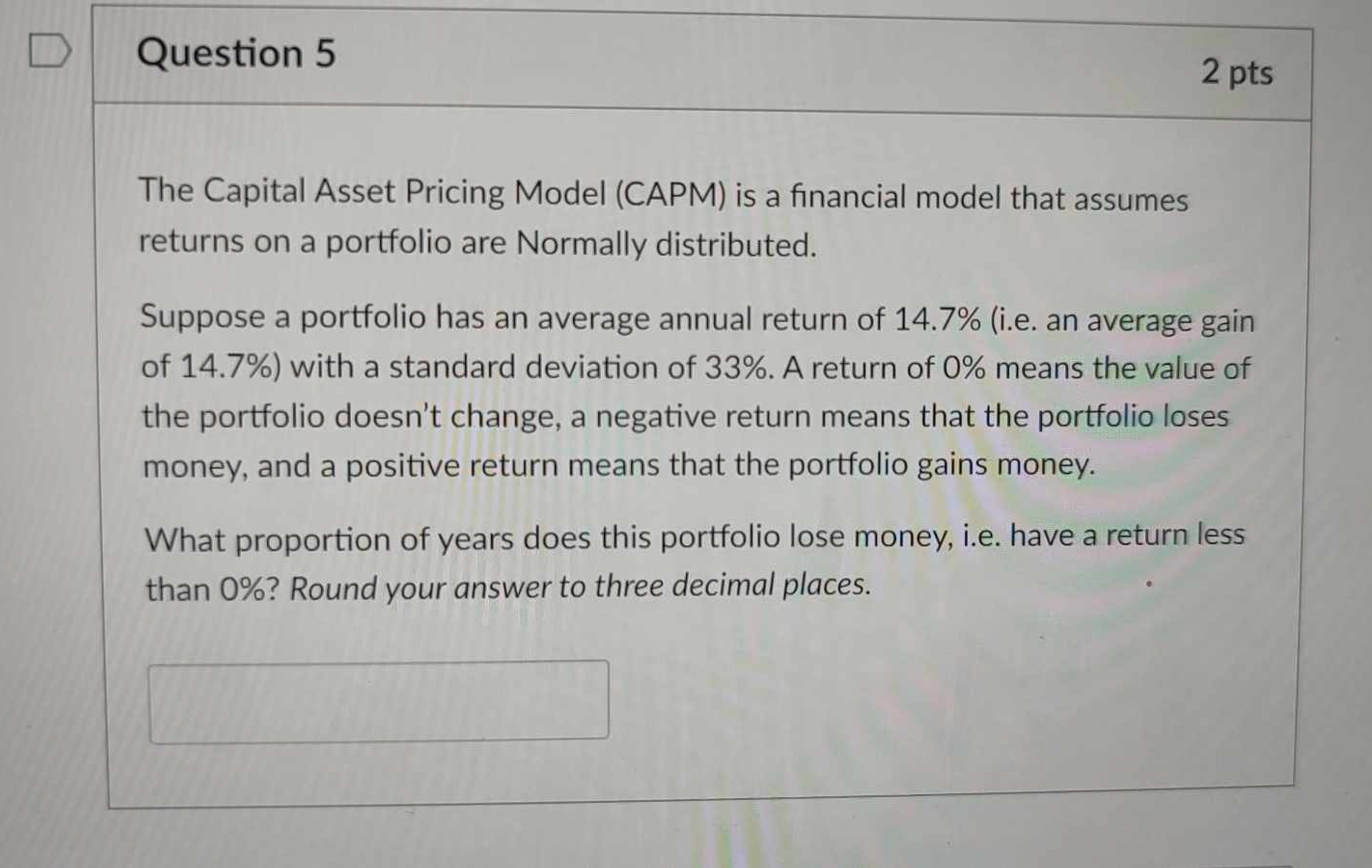 Solved Question 5The Capital Asset Pricing Model (CAPM) ﻿is | Chegg.com