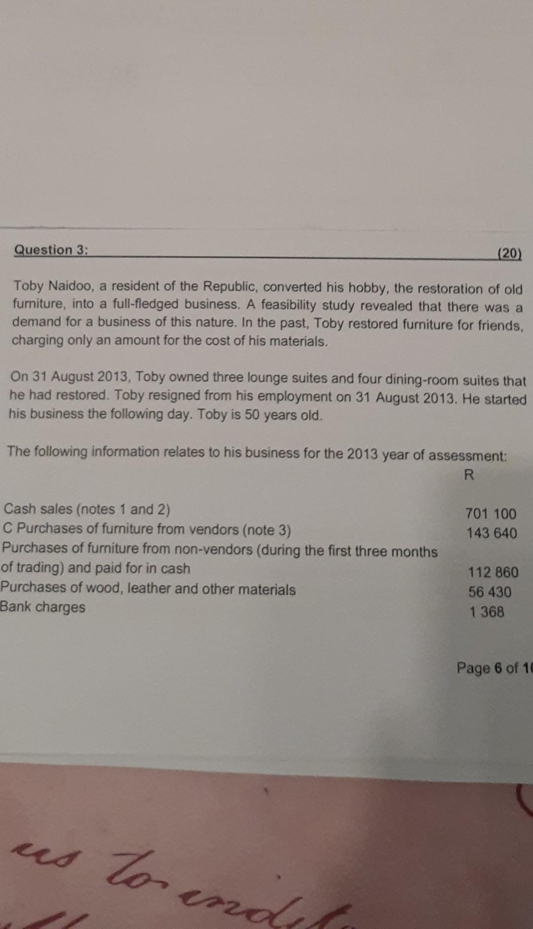 Question 3: (20) Toby Naidoo, a resident of the | Chegg.com