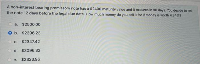 Solved A non-interest bearing promissory note has a $2400 | Chegg.com