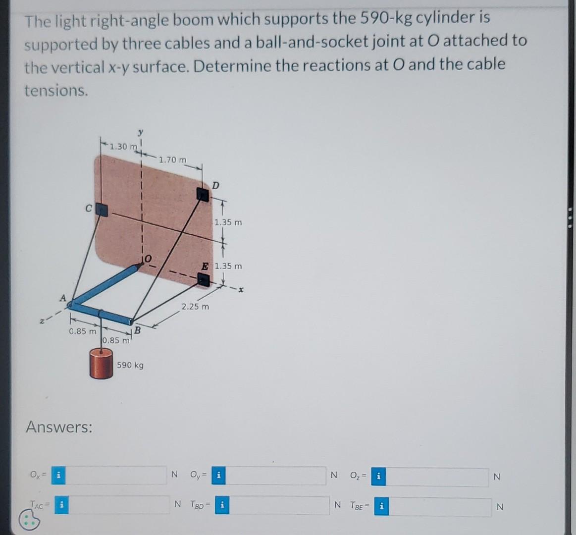 Solved The light right-angle boom which supports the 590-kg | Chegg.com