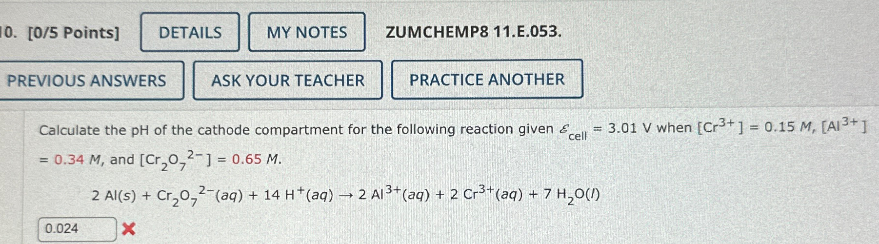 Solved Calculate the pH of the cathode compartment for the | Chegg.com