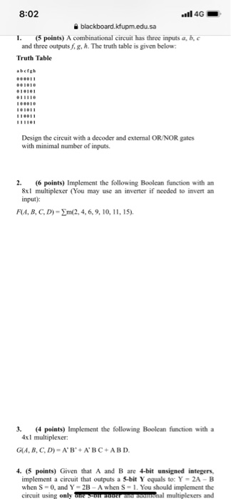 Solved 8:02 ... 46 blackboard.kfupm.edu.sa 1. (5 points) A | Chegg.com