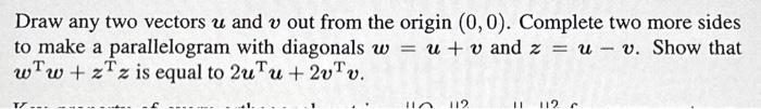 Solved Draw any two vectors u and v out from the origin | Chegg.com