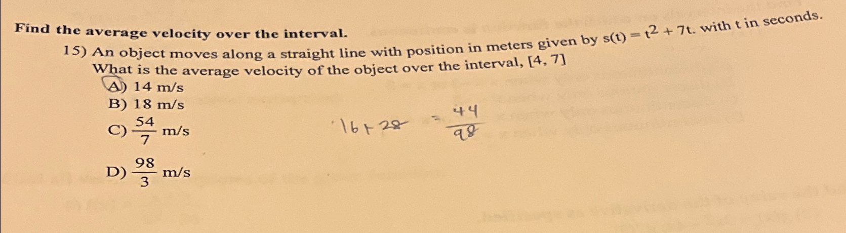 Solved Find the average velocity over the interval.An object | Chegg.com