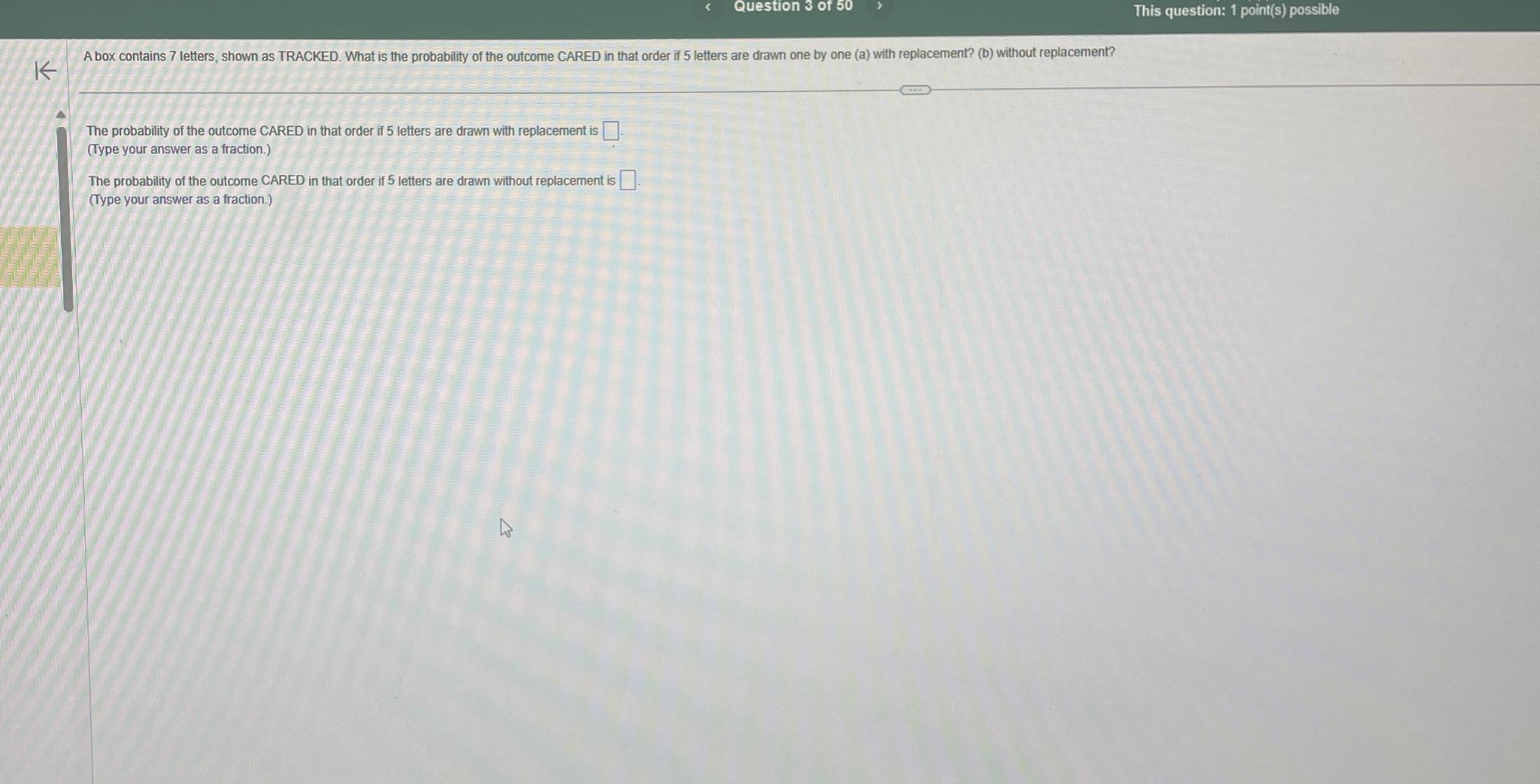 Solved The probability of the outcome CARED in that order if | Chegg.com