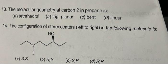 Solved 13. The molecular geometry at carbon 2 in propane is: | Chegg.com
