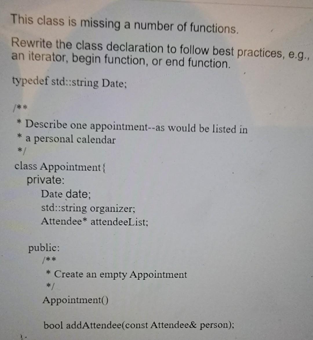 Solved This class is missing a number of functions. Rewrite | Chegg.com