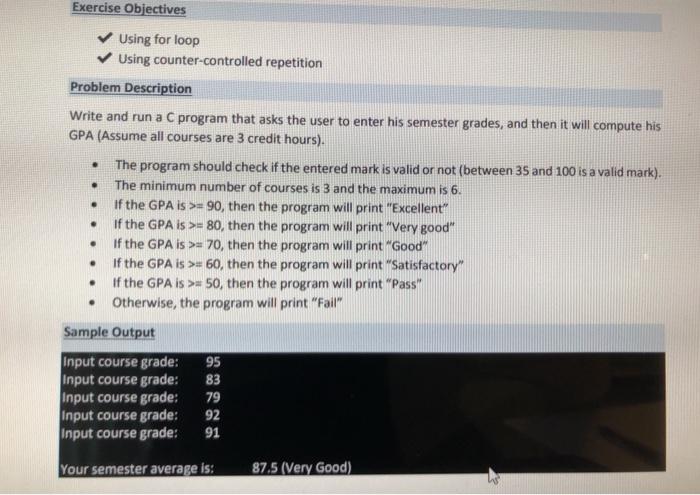 Solved Exercise Objectives . Using for loop Using | Chegg.com