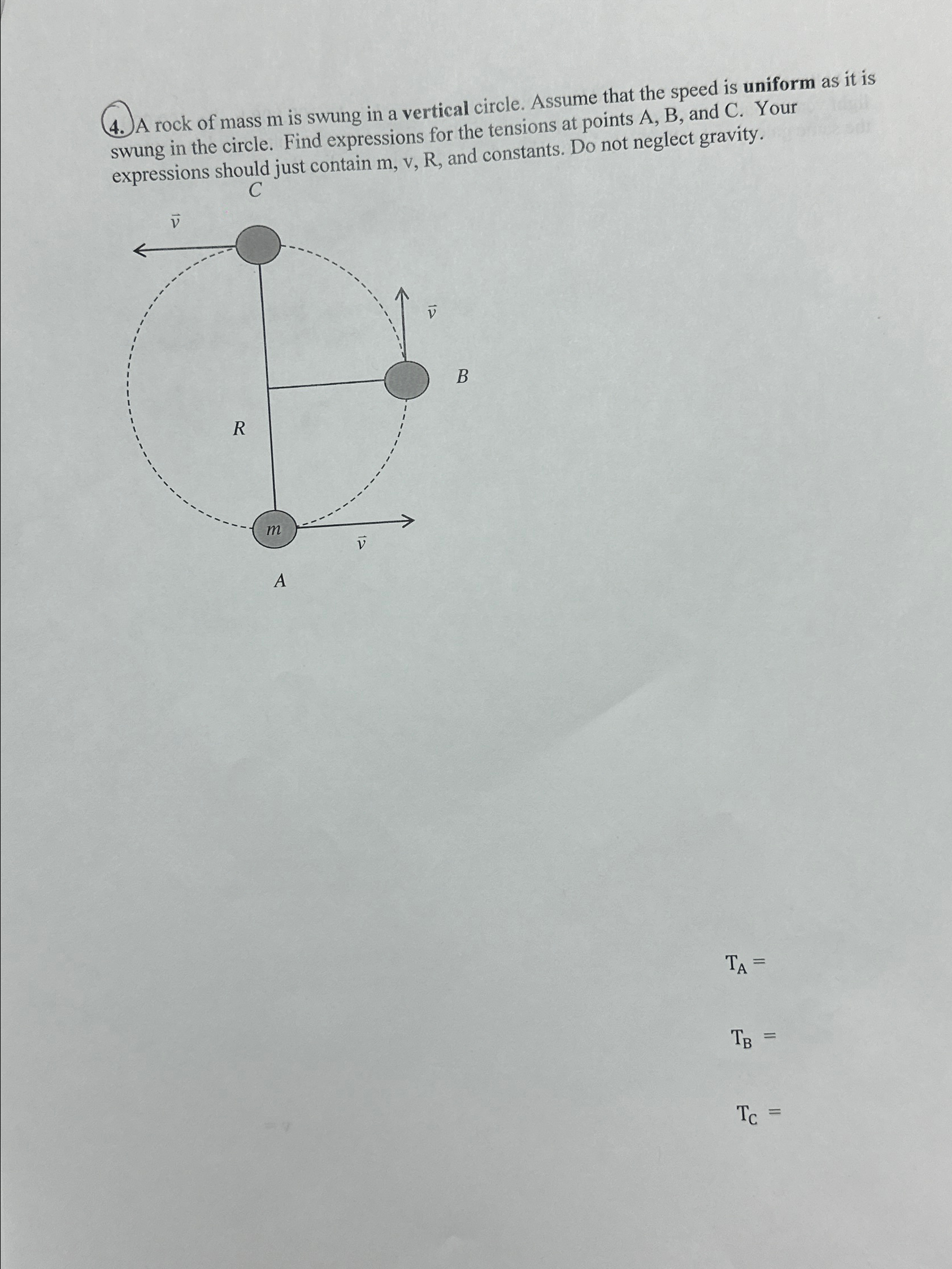 Solved A Rock Of Mass M ﻿is Swung In A Vertical Circle 