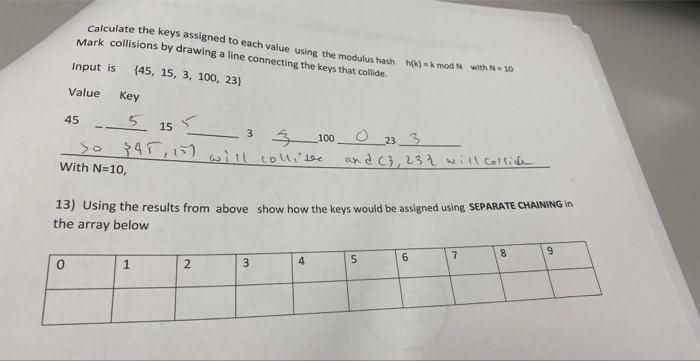 Solved Calculate the keys assigned to each value using the | Chegg.com