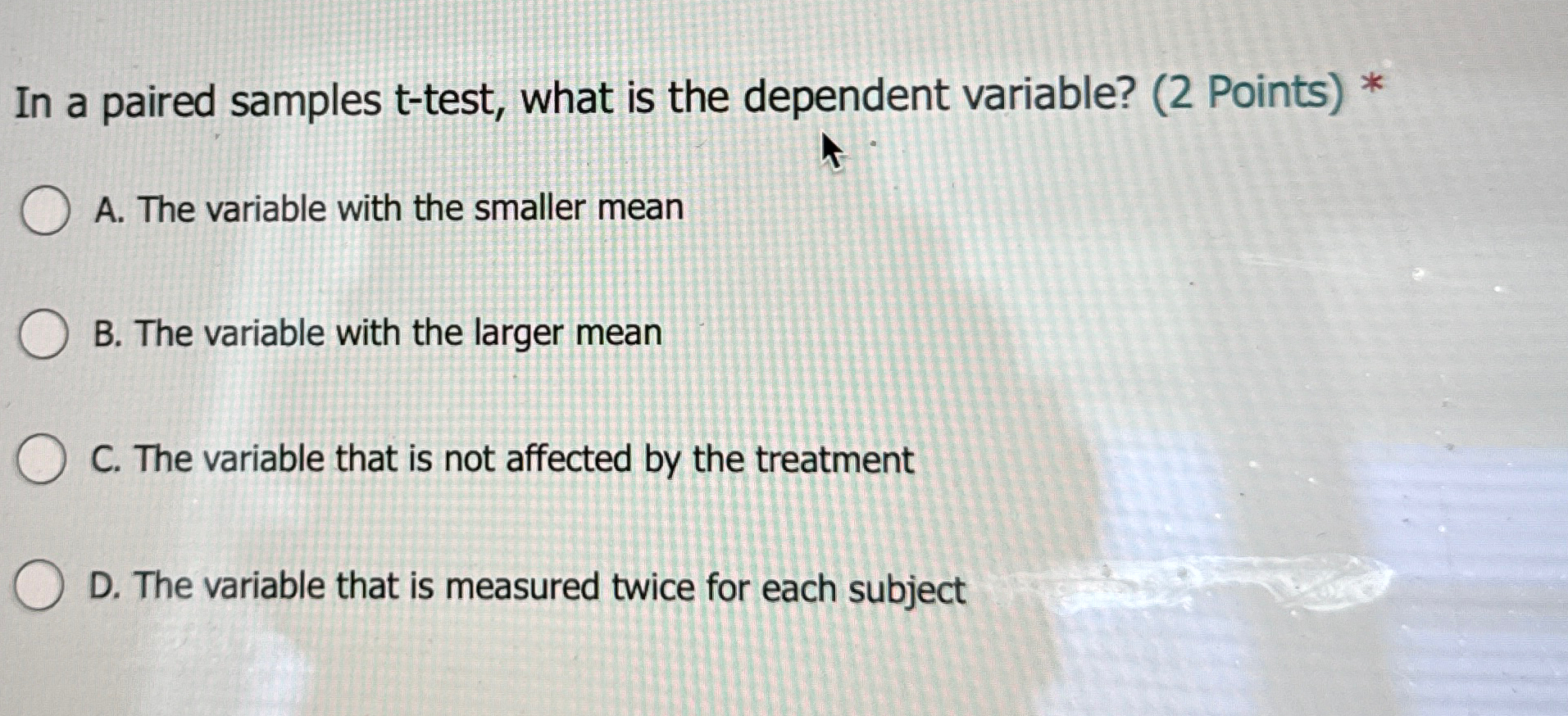 Solved In a paired samples t-test, what is the dependent | Chegg.com
