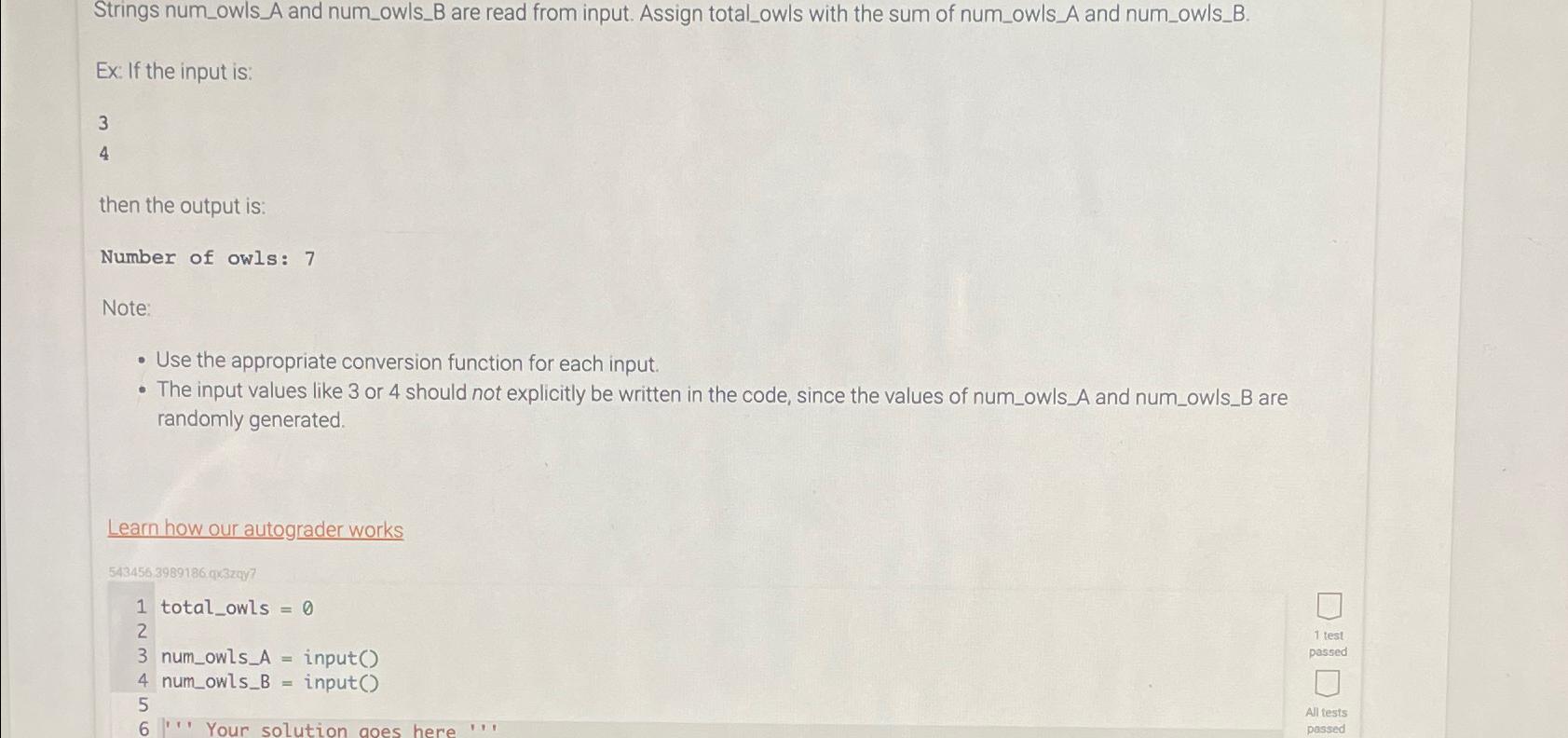 Solved Strings num_owls_A and num_owls_B are read from | Chegg.com