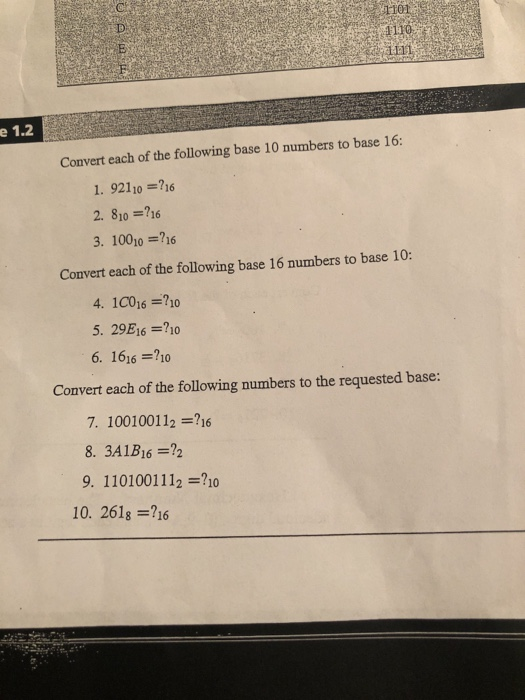 Solved 1101 4110 1111 e 1.2 Convert each of the following | Chegg.com