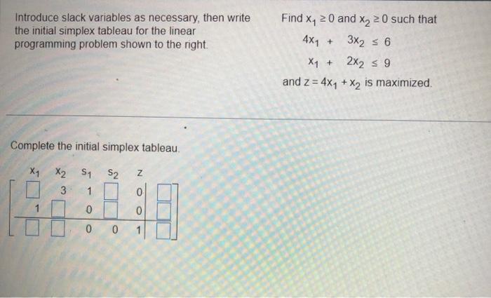 Solved Introduce slack variables as necessary, then write | Chegg.com