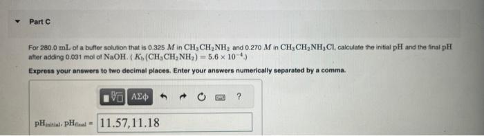 Solved For 280.0 mL of a buffer solution that is 0.325M in | Chegg.com