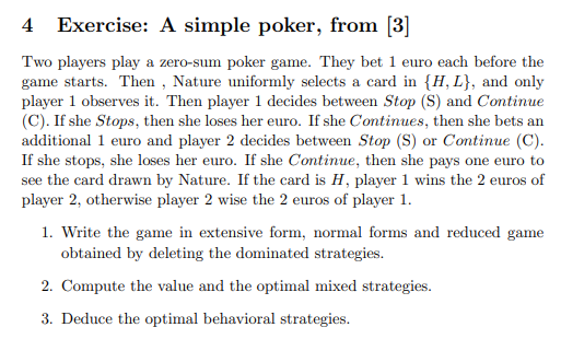 Solved 4 ﻿Exercise: A simple poker, from [3]Two players play | Chegg.com