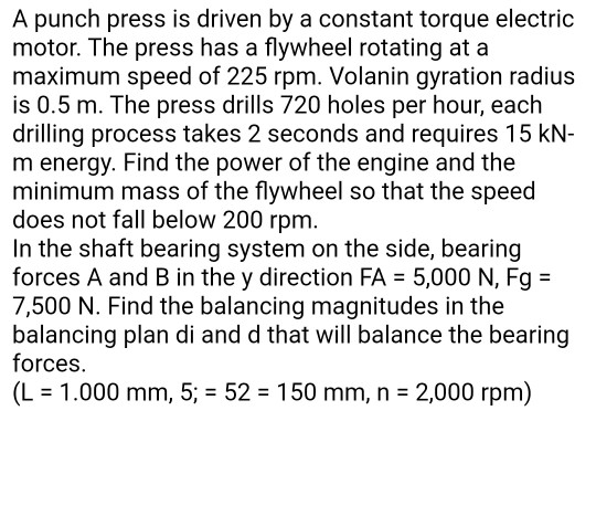 Solved A punch press is driven by a constant torque electric | Chegg.com