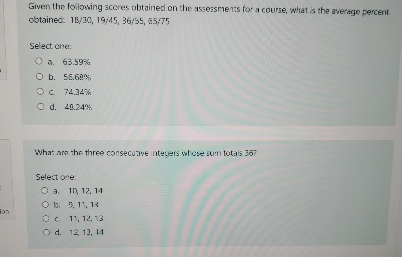 Solved Given the following scores obtained on the | Chegg.com