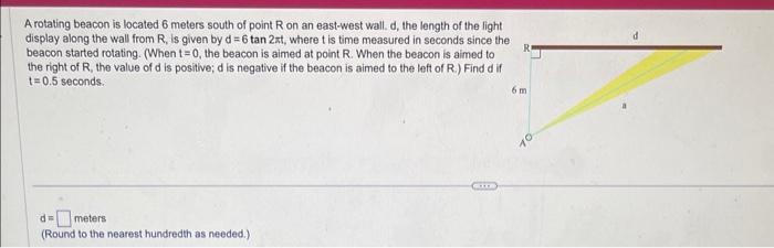 Solved A rotating beacon is located 6 meters south of point | Chegg.com
