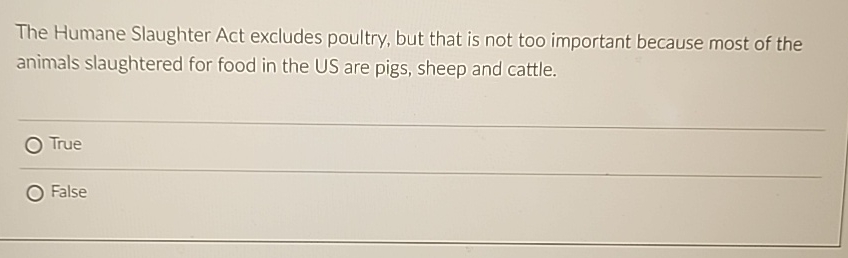 Solved The Humane Slaughter Act excludes poultry, but that | Chegg.com