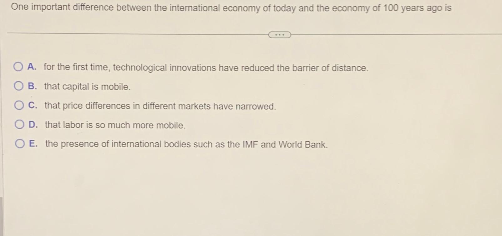 Solved One important difference between the international | Chegg.com