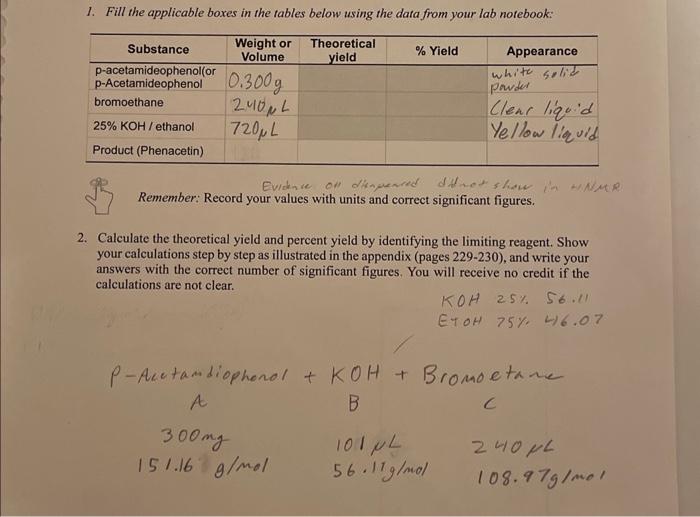 Solved 2 Calculate The Theoretical Yield And Percent Yield