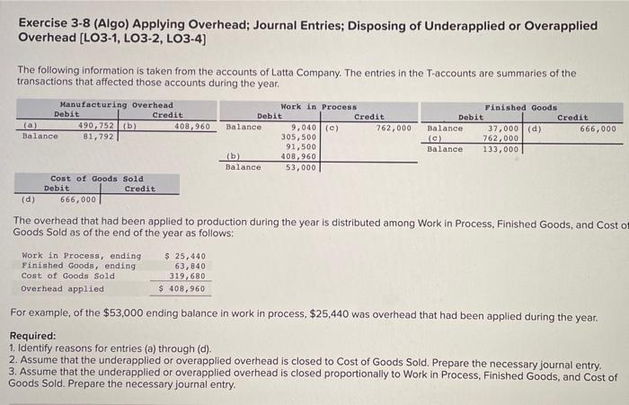 Solved Exercise 3-8 (Algo) Applying Overhead; Journal | Chegg.com