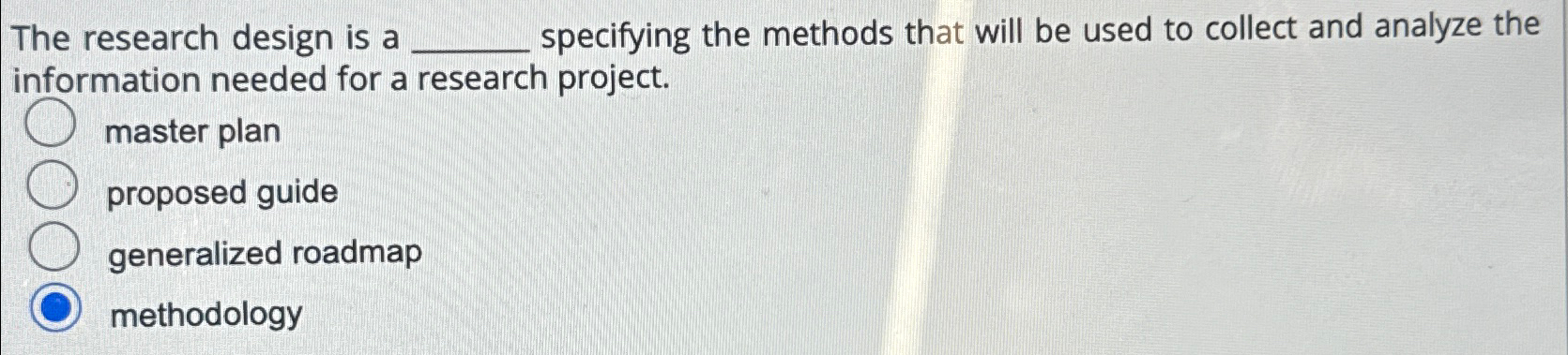 Solved The research design is a specifying the methods that | Chegg.com