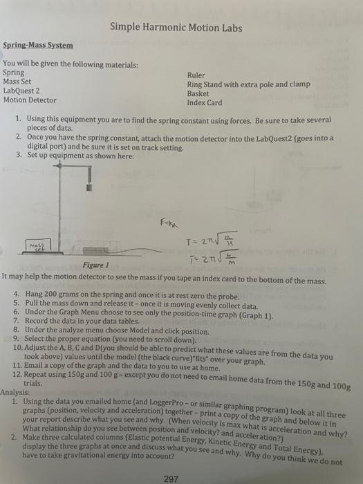 Solved Simple Harmonic Motion Labs Spring-Mass System You | Chegg.com