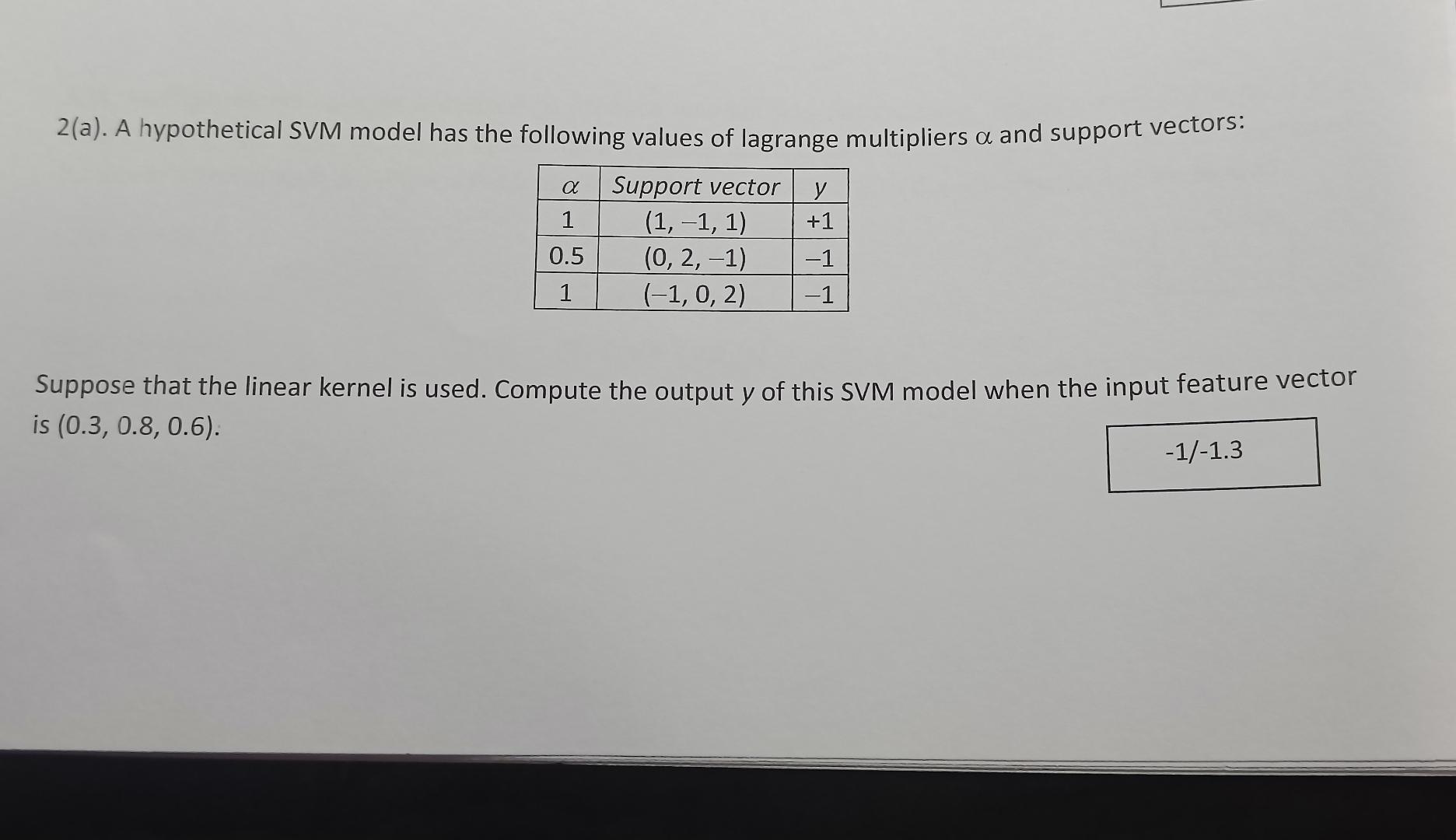 Solved 2(a). ﻿A hypothetical SVM model has the following | Chegg.com