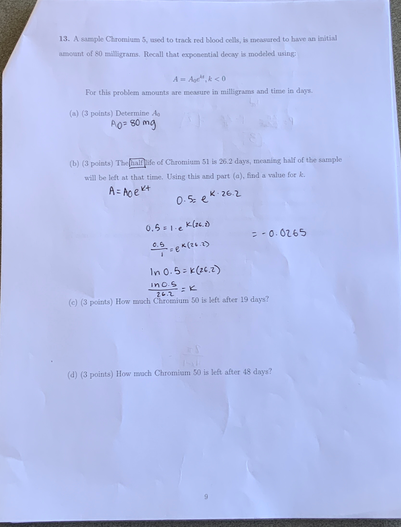Solved A sample Chromium 5, ﻿used to track red blood cells, | Chegg.com