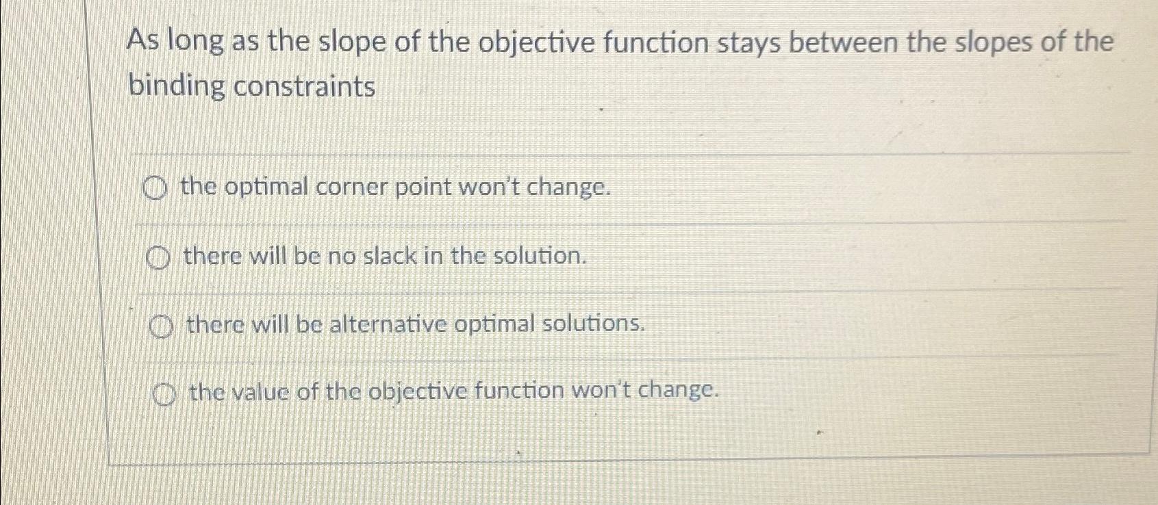 Solved As long as the slope of the objective function stays | Chegg.com