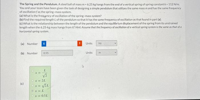 Solved The Spring and the Pendulum. A steel ball of mass | Chegg.com
