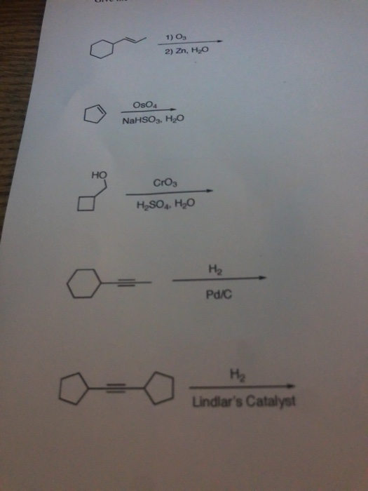Solved 1) O3 2) Zn, H2O OsO4 NaHSO3, H2O Cros H2SO4, H2O Н. | Chegg.com