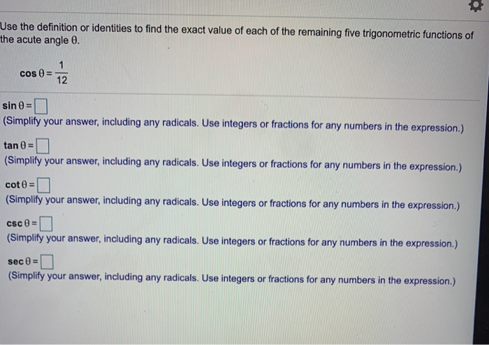 Solved Use the definition or identities to find the exact | Chegg.com