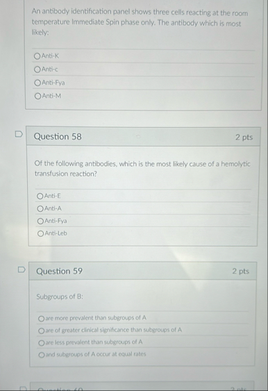 Solved An antibody identification panel shows three cells | Chegg.com
