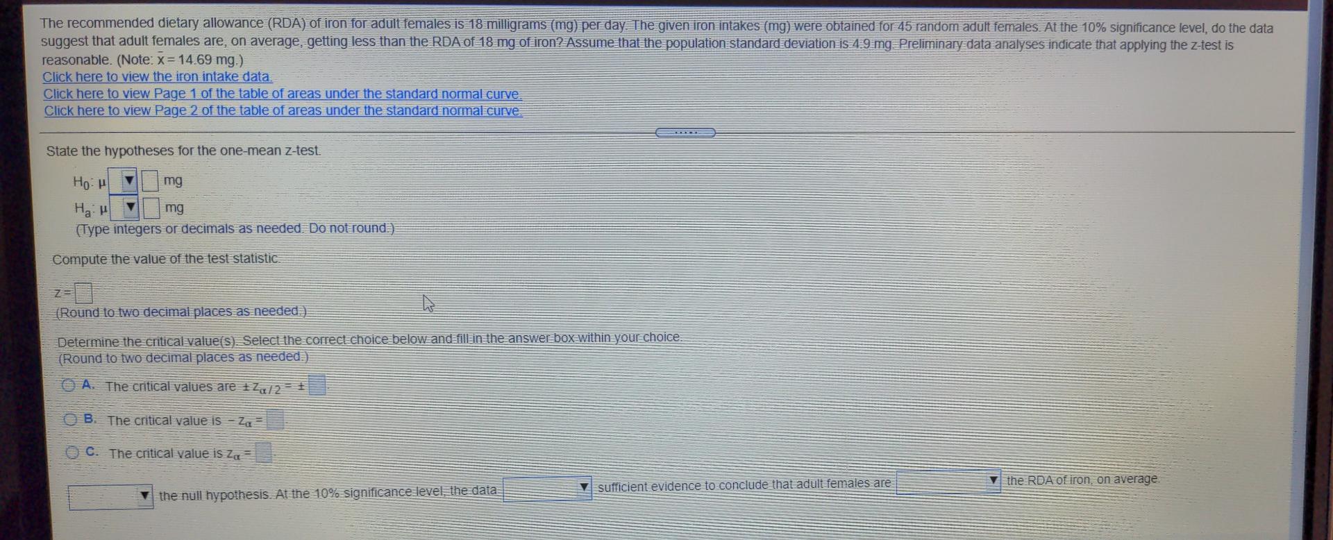 Solved The recommended dietary allowance (RDA) of iron for | Chegg.com