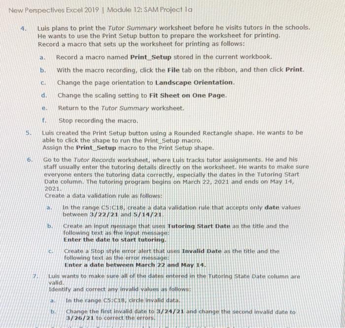 Solved w Perspectives Excel 2019 I Module 12: SAM Project la | Chegg.com