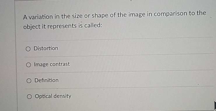 Solved A variation in the size or shape of the image in | Chegg.com