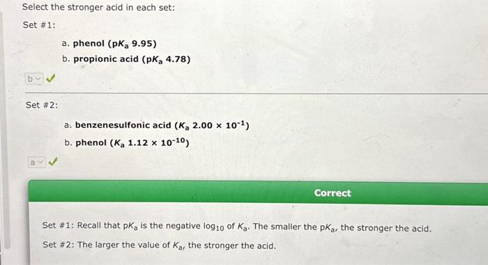 Solved Select the stronger acid in each set: Set \#1: a. | Chegg.com