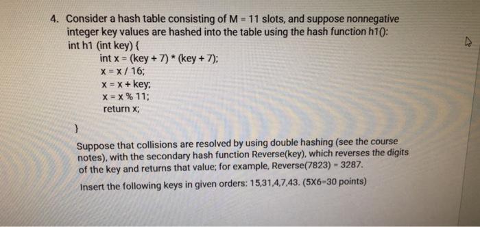Solved 4 Consider A Hash Table Consisting Of M 11 Slots 