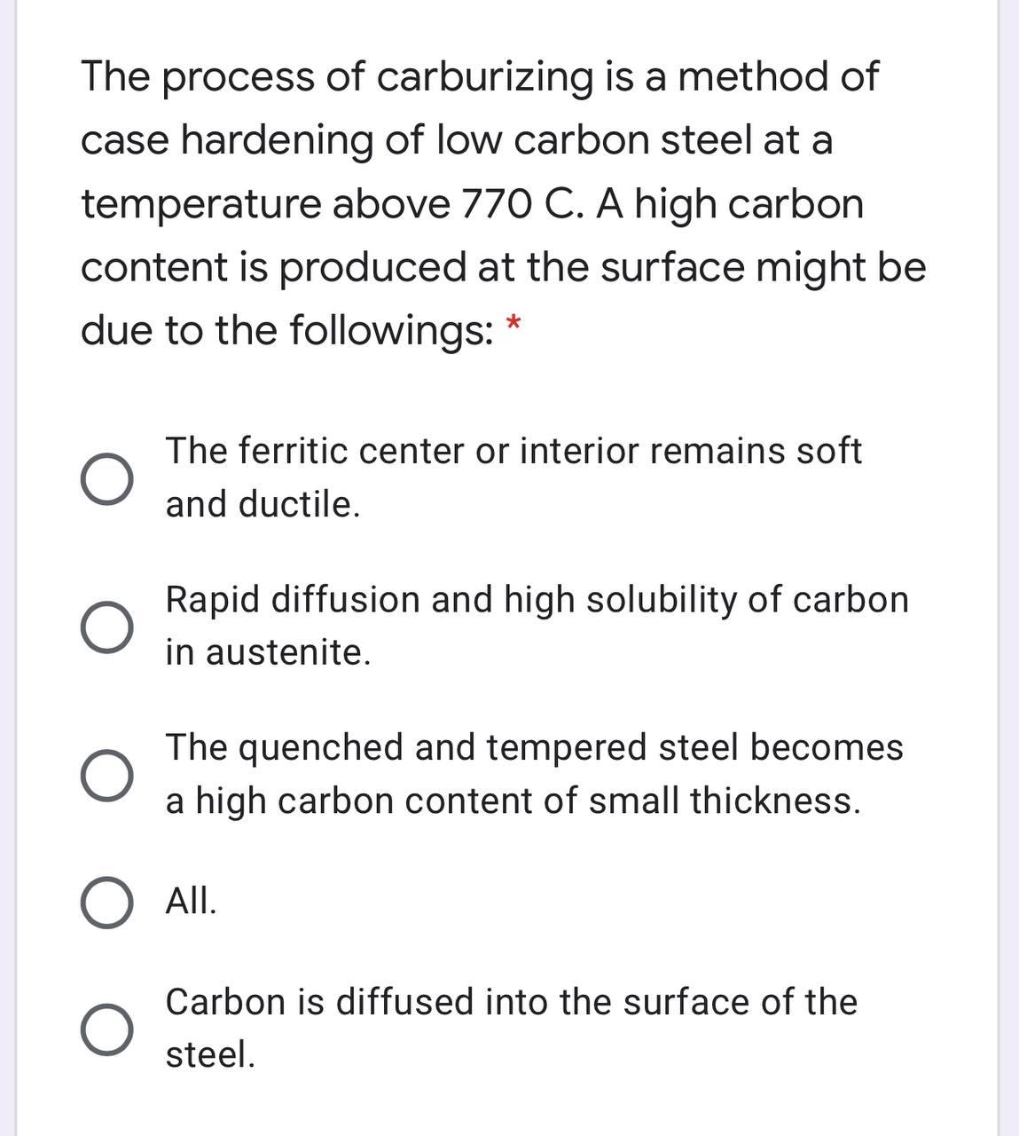 Solved The process of carburizing is a method of case | Chegg.com