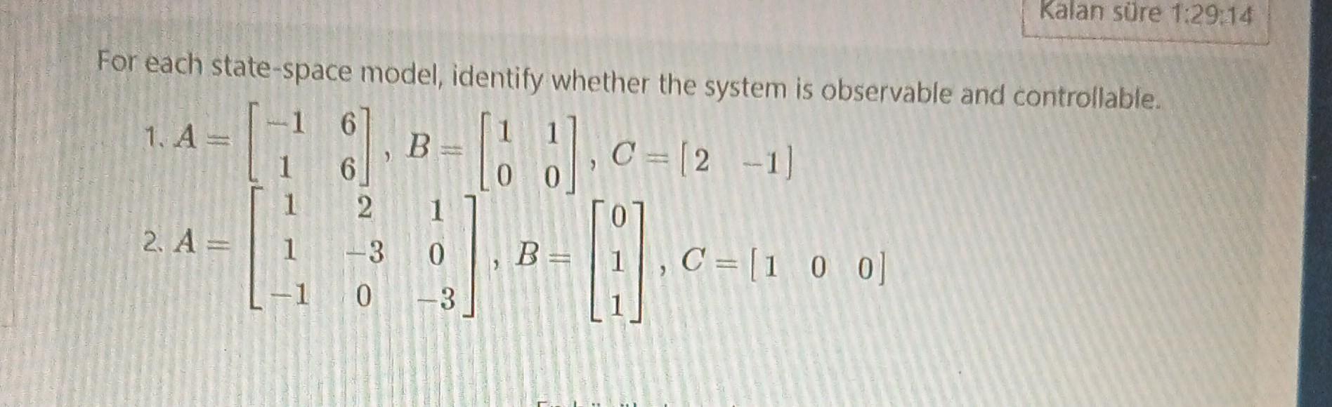 Solved For Each State Space Model Identify Whether The